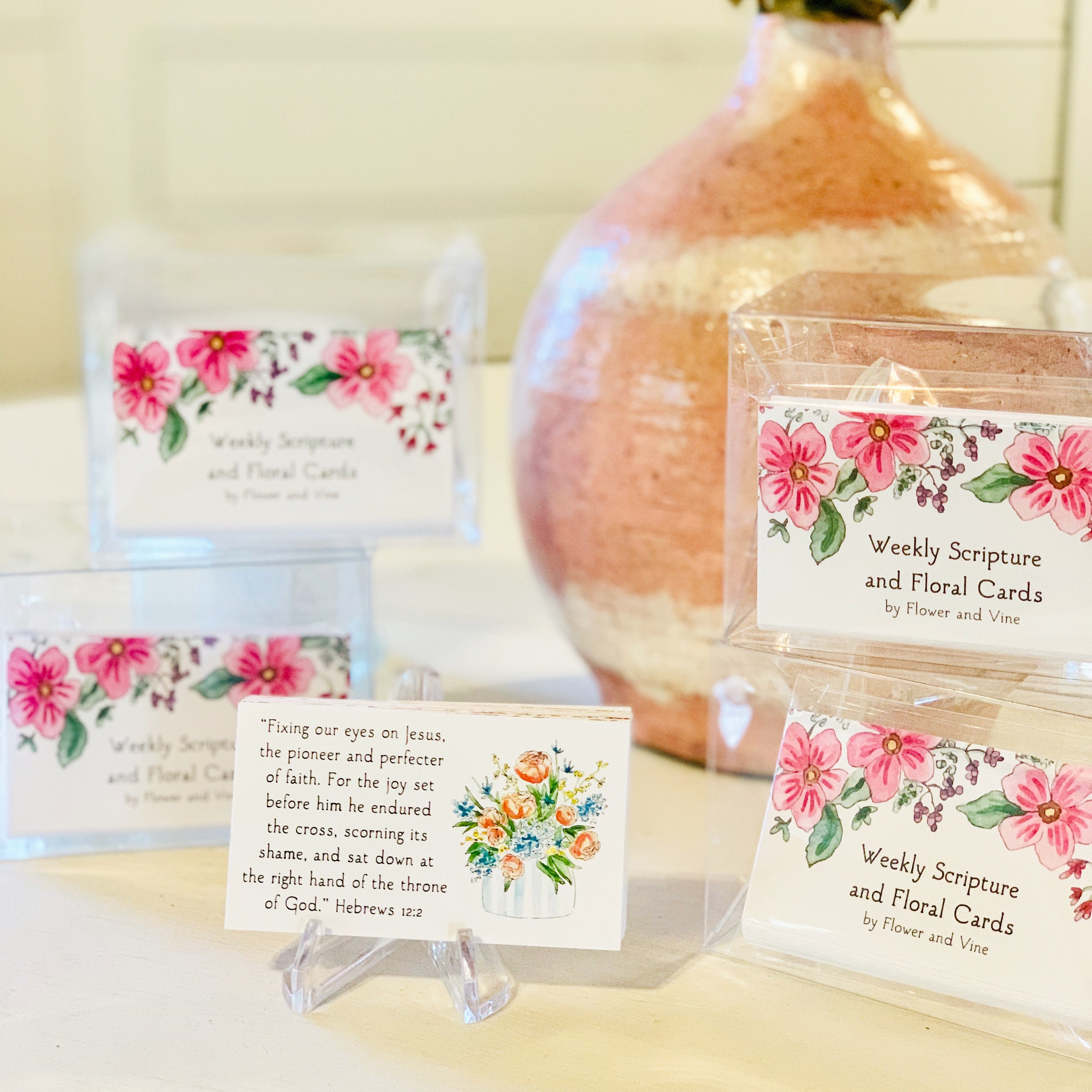 Weekly Scripture Cards and Stand – Flower and Vine