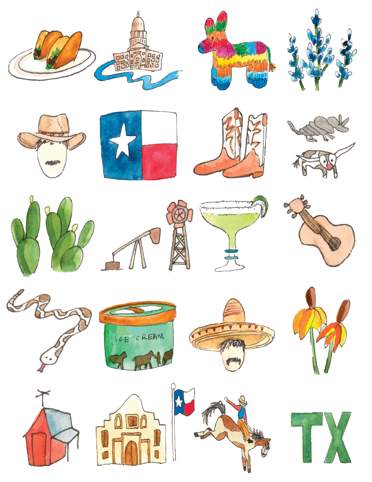 Misc. Texas Icons Collage Notecard – Flower and Vine